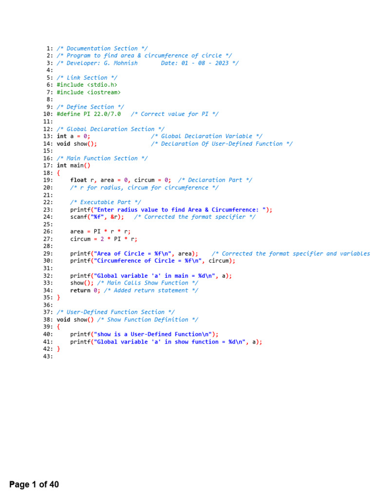 #Include #Include : Page 1 of 40 | PDF | Area | Integer (Computer Science)