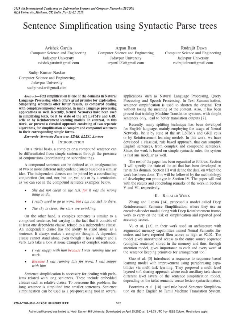 Sentence Simplification Pdf Parsing Computing 