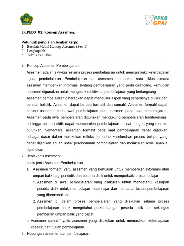 LK - PED3 - 01. Konsep Asesmen | PDF | Karier & Perkembangan | Sains & Matematika