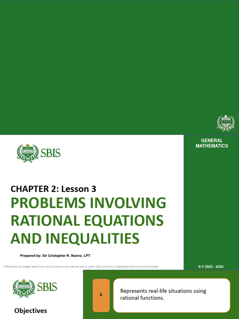 CHAPTER 2 Lesson 3 Problems Involving Rational Equations and ...