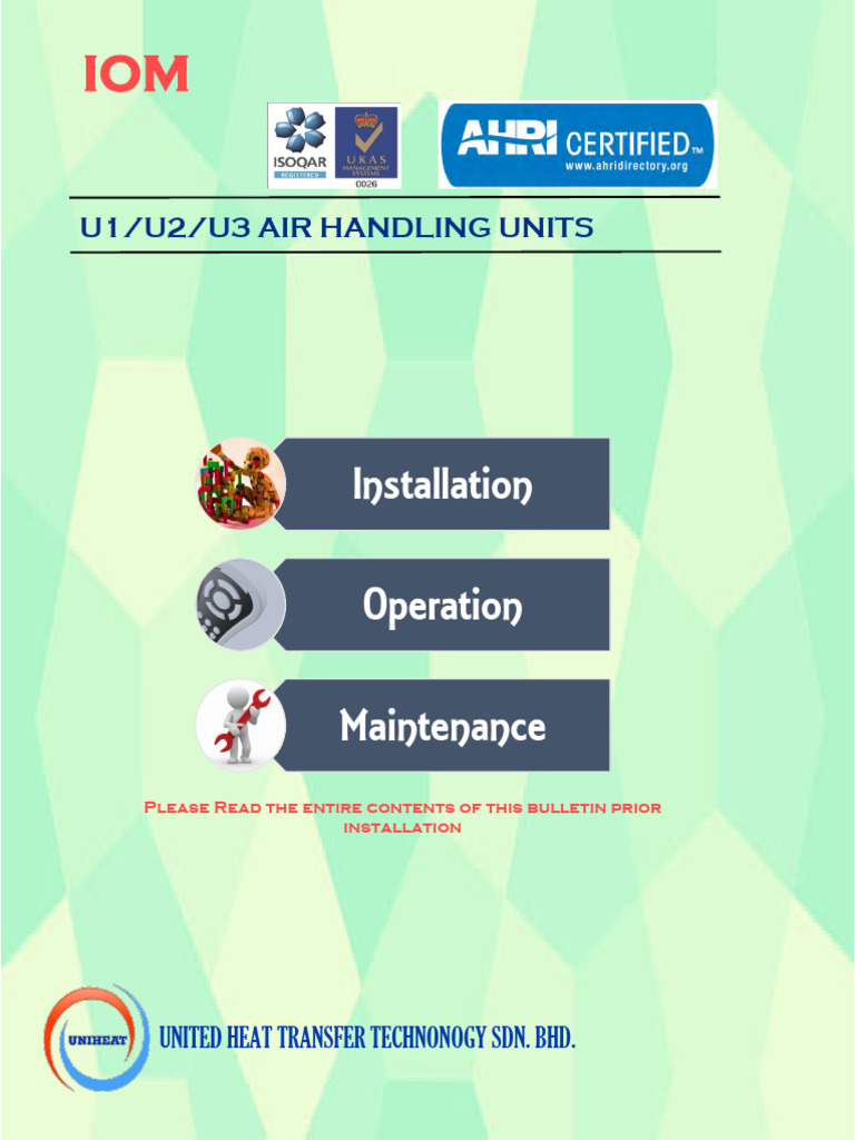 Installation Operation Maintenance: U1/U2/U3 Air Handling Units | PDF ...