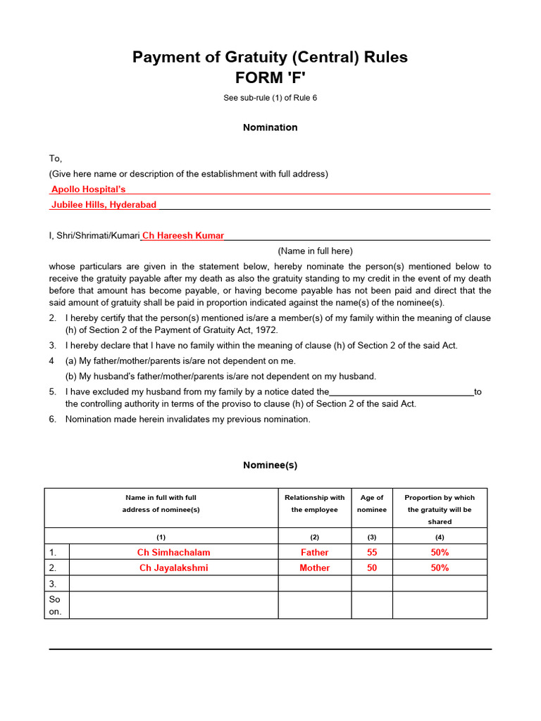 How To Fill Gratuity Form F | Download Free PDF | Justice | Crime ...