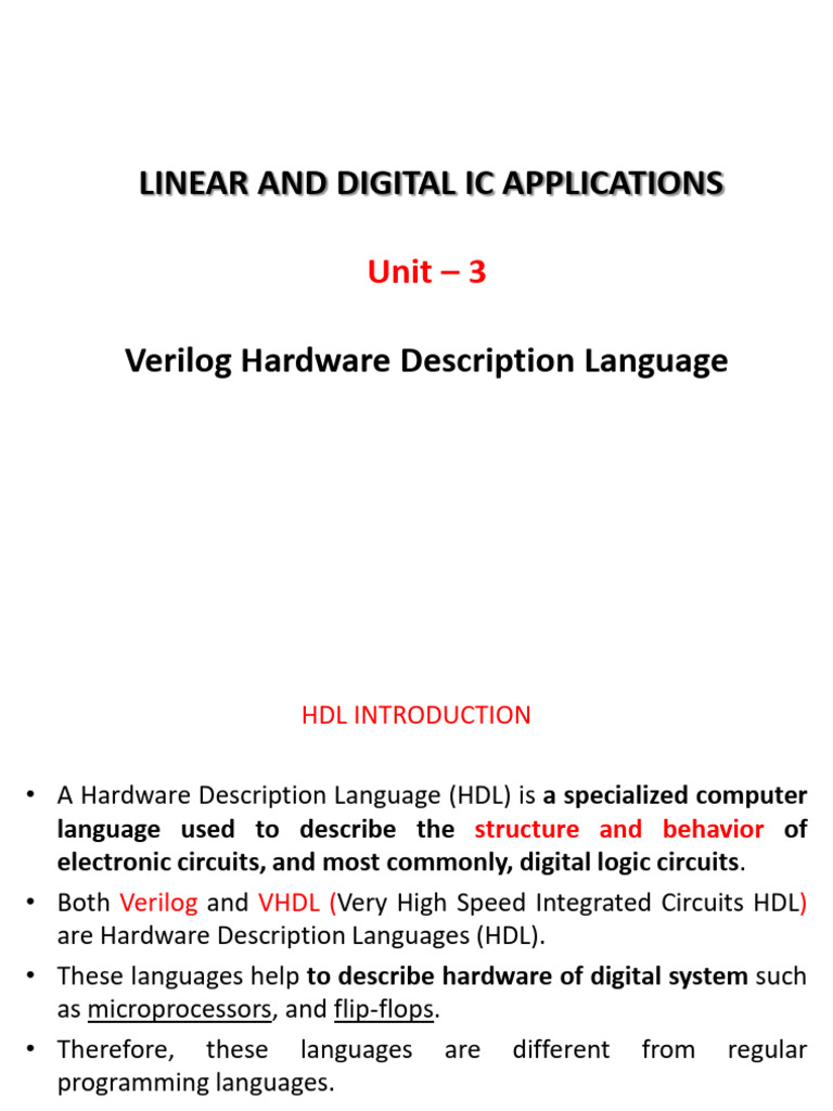Unit 3 Pdf Hardware Description Language Logic Gate