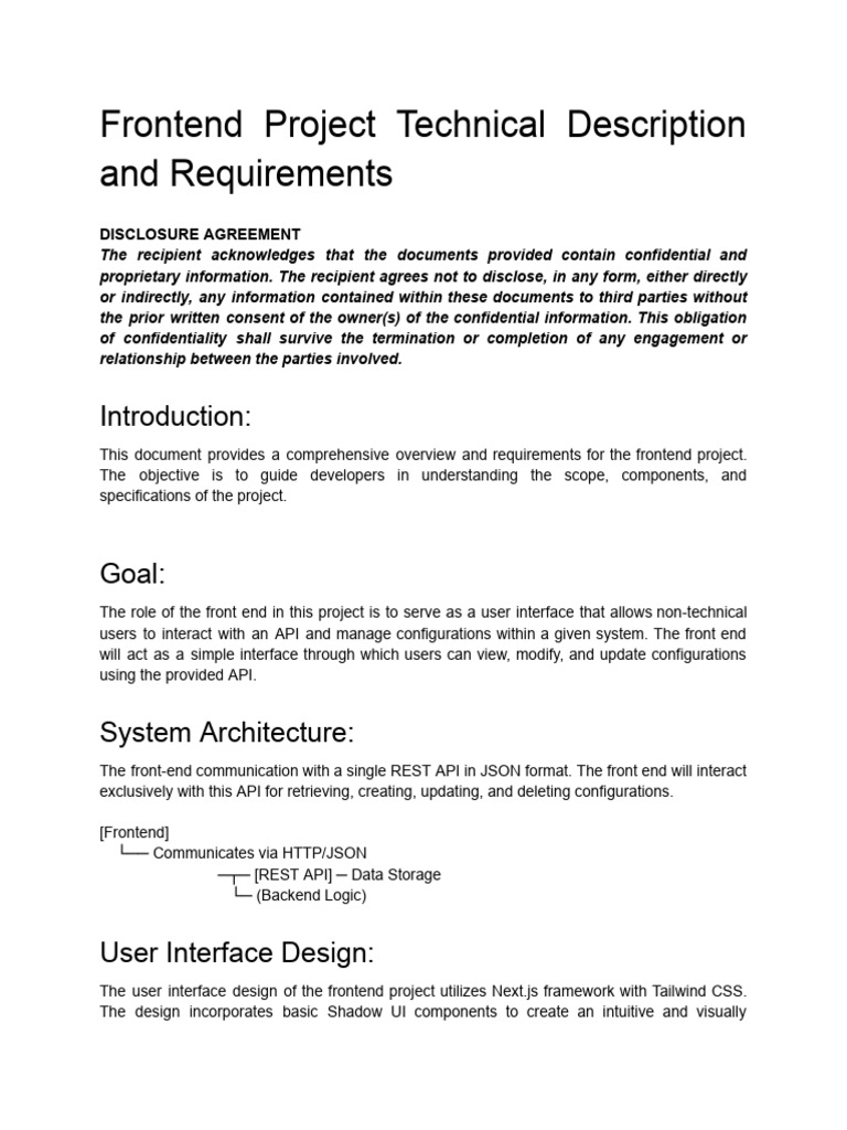 Frontend Project Technical Description and Requirements | PDF | Computing | Software