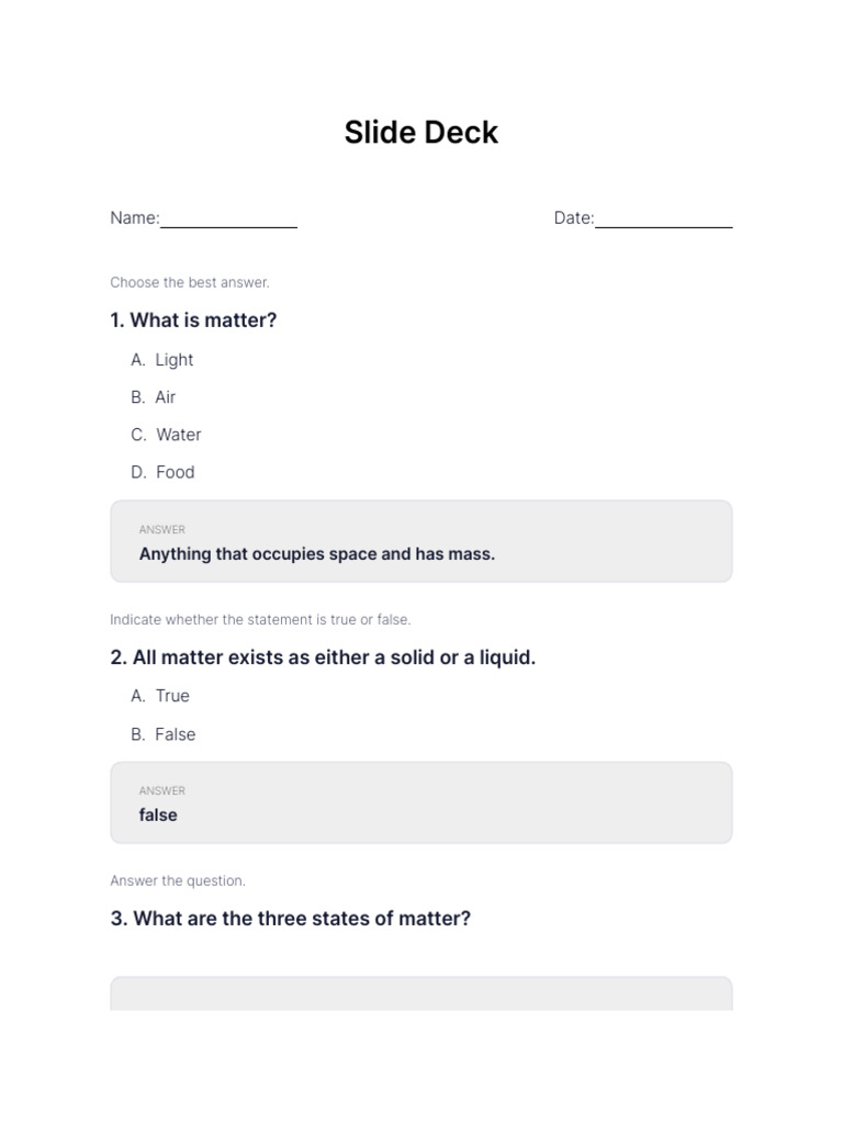 Questions and Answers About Matter | PDF | Matter | Liquids