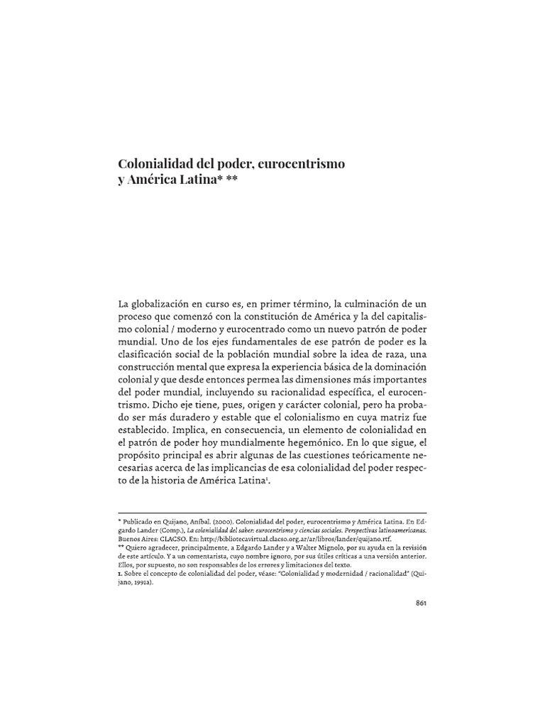 Colonialidad Del Poder, Eurocentrismo | PDF
