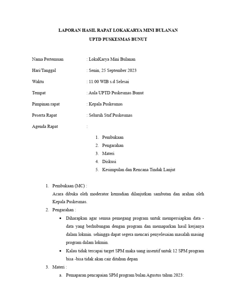 Notulen Rapat Bulanan Sept 2023 | PDF | Kesehatan Holistik