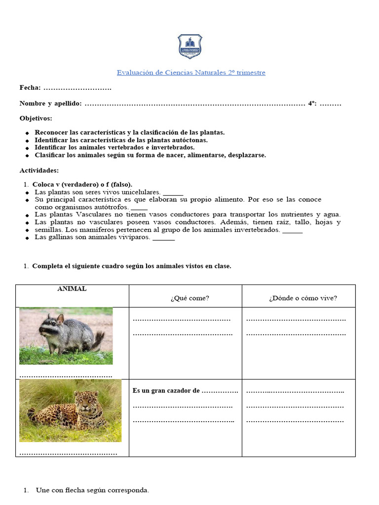 Evaluación Ciencias Naturales 2 Trimestre Adap | PDF
