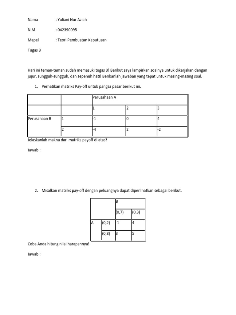 Tugas 3 Teori Pembuatan Keputusan S.7 | PDF