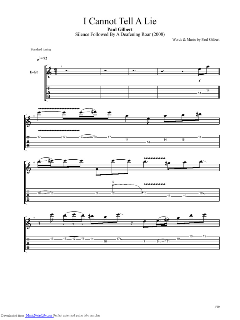 I Cannot Tell A Lie - Guitar Tabs | PDF | String Instruments | Pitch ...