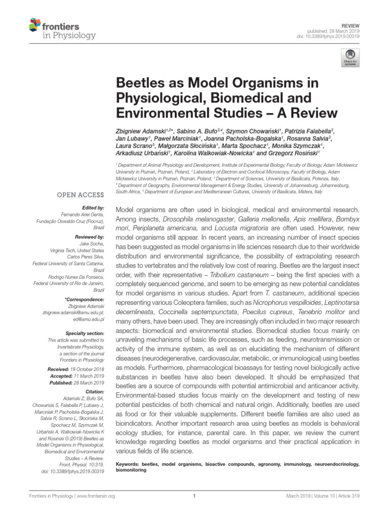 Beetles As Model Organisms in Physiologi | PDF | Toll Like Receptor | Pituitary Gland