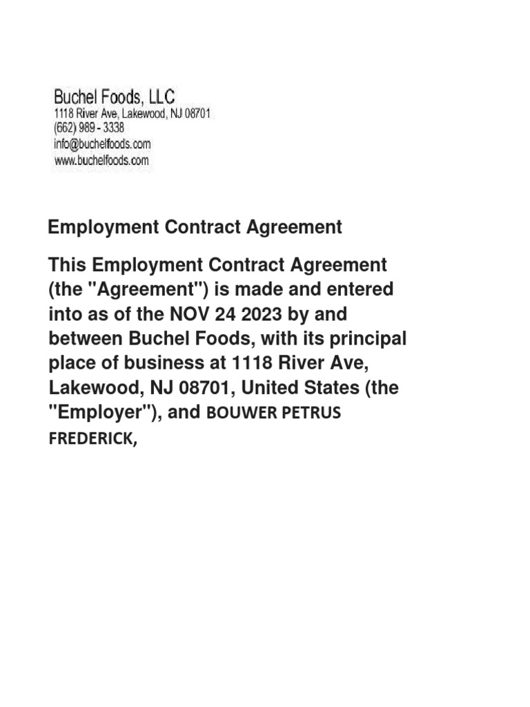 Employment Contract - Buchel Foods - FREDERICK | PDF | Employment | Labor