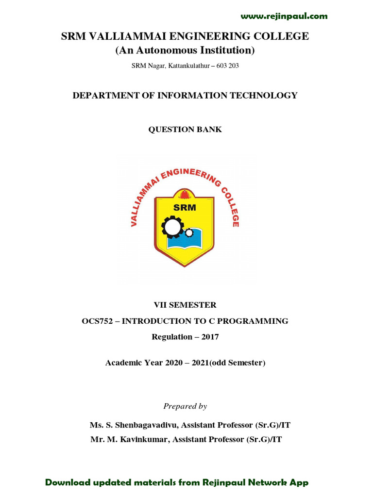 Ocs752 Introduction To C Programming Pdf Parameter Computer Programming Matrix Mathematics 2998