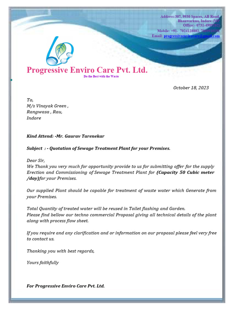 Quotation for Sewage Treatment Plant | PDF | Sewage Treatment | Pollution