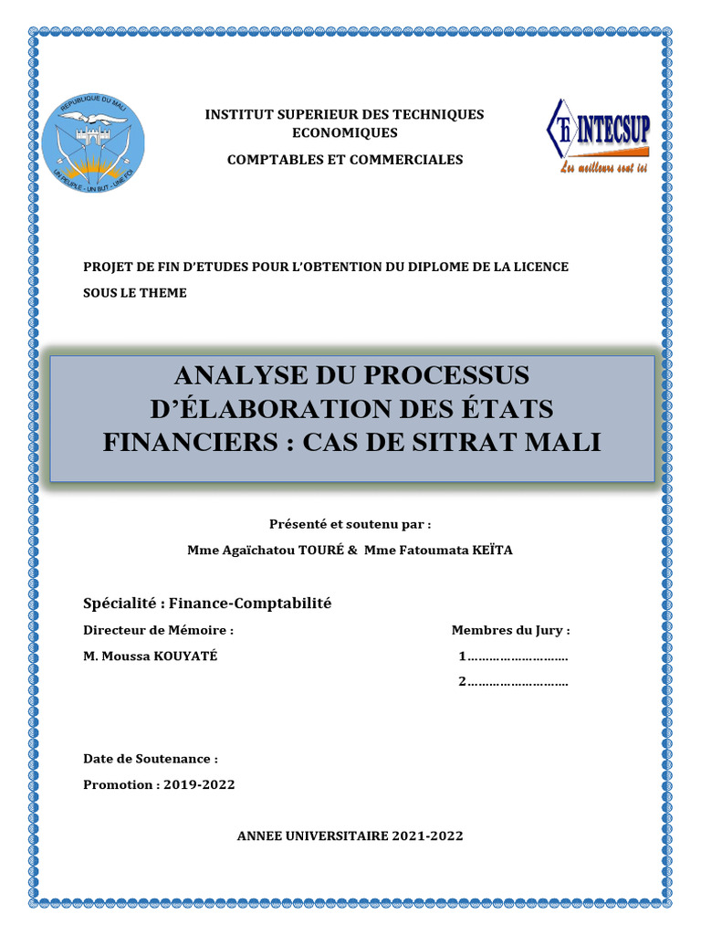 Analyse Du Processus D'elaboration Des Etats Financiers de Sitrat Mali ...