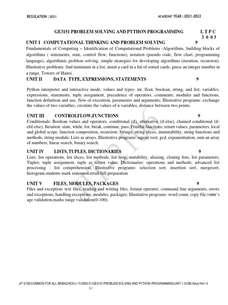 Ge3151 Python Qb Final12 New Pdf Computer Programming Control Flow 