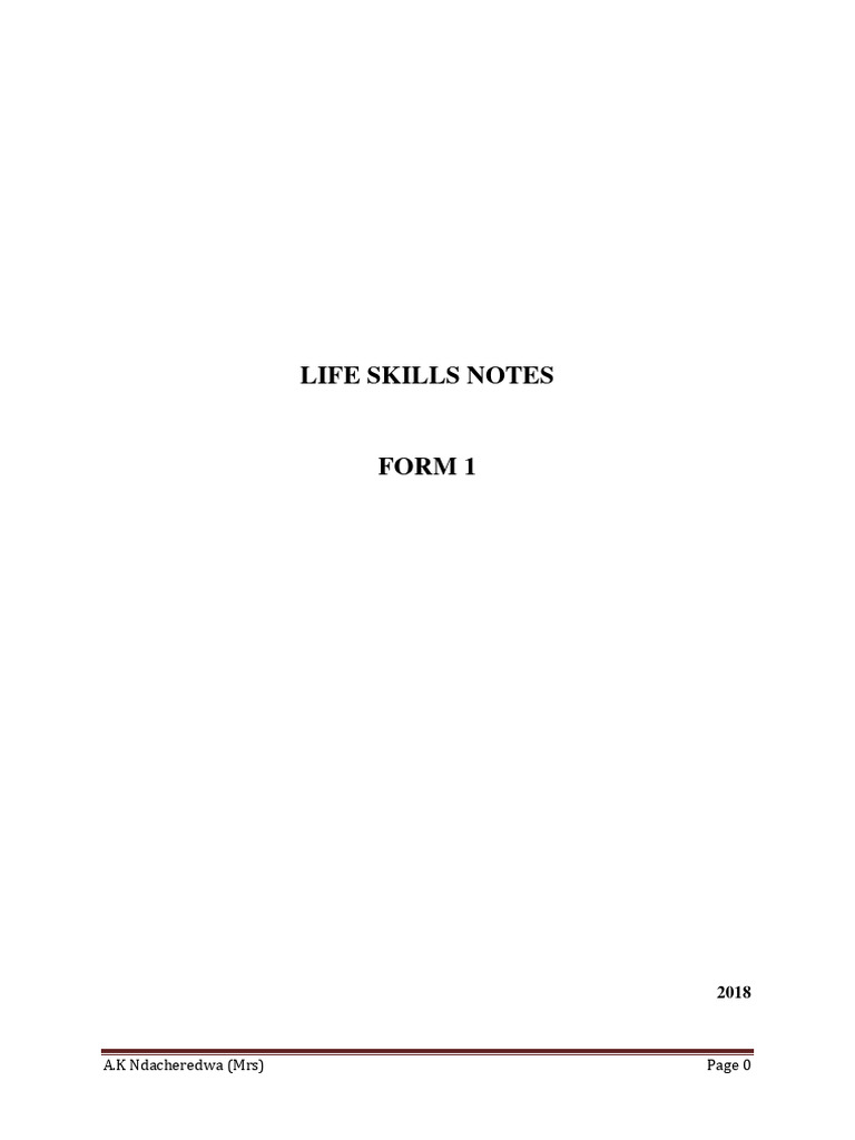 Life Skills Notes for Form 1 | PDF | Adolescence | Hand Washing