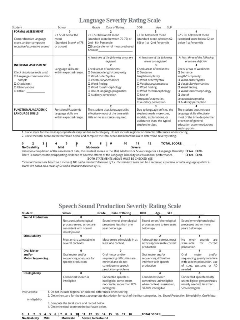 Se Eligibility SP Lang SVR Rating Scale | PDF | Stuttering | Speech