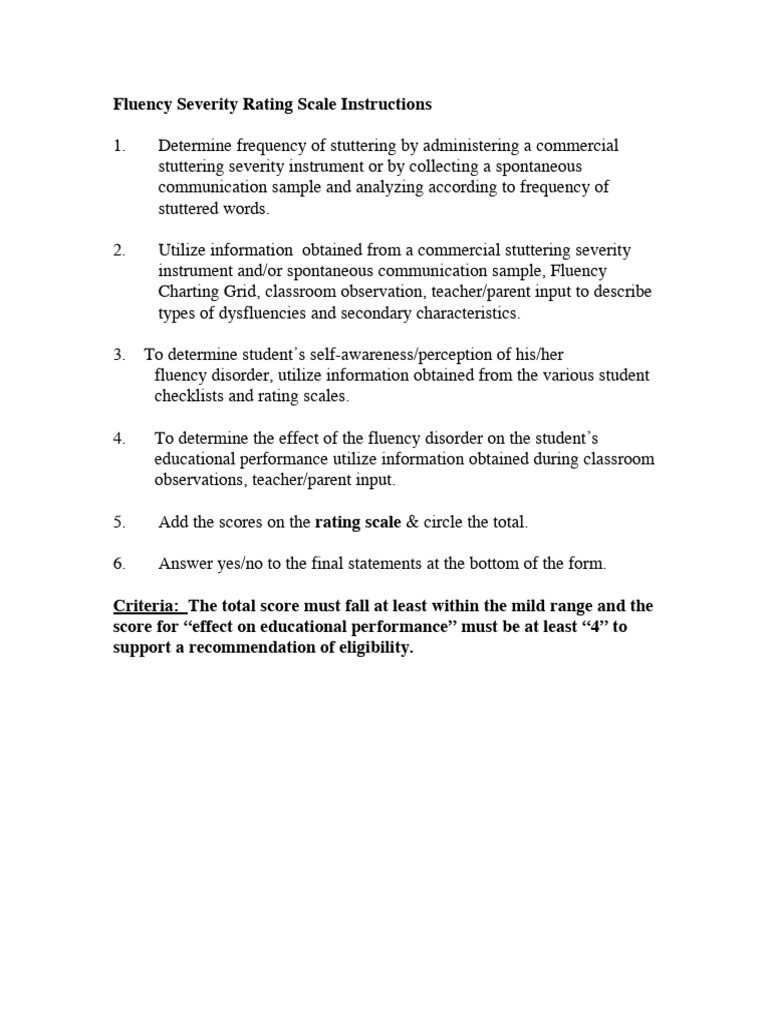 Fluency Severity Ratings | PDF | Stuttering | Fluency