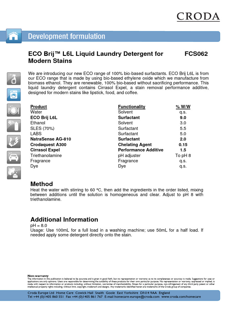 ECO Brij L6L Liquid Laundry Detergent For Modern Stains | PDF ...