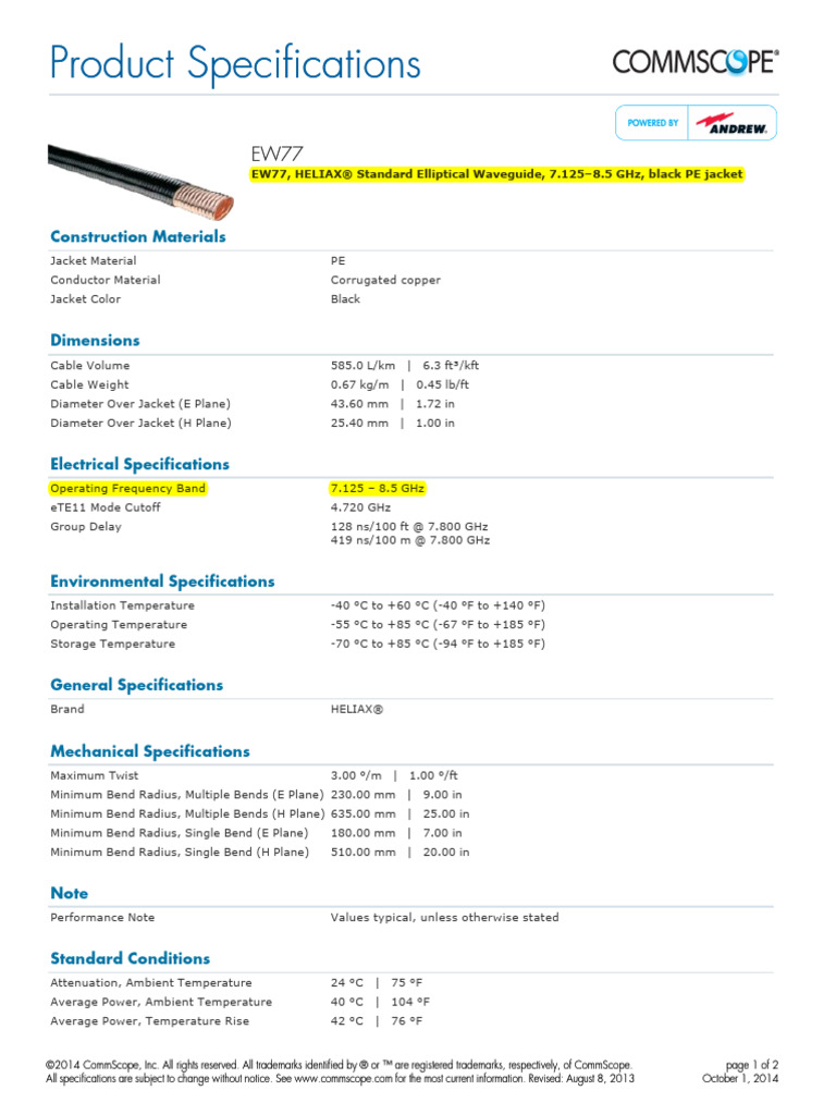 WAVEGUIDE EW77.Aspx Elliptical Waveguide With HIG | PDF | Coaxial Cable ...