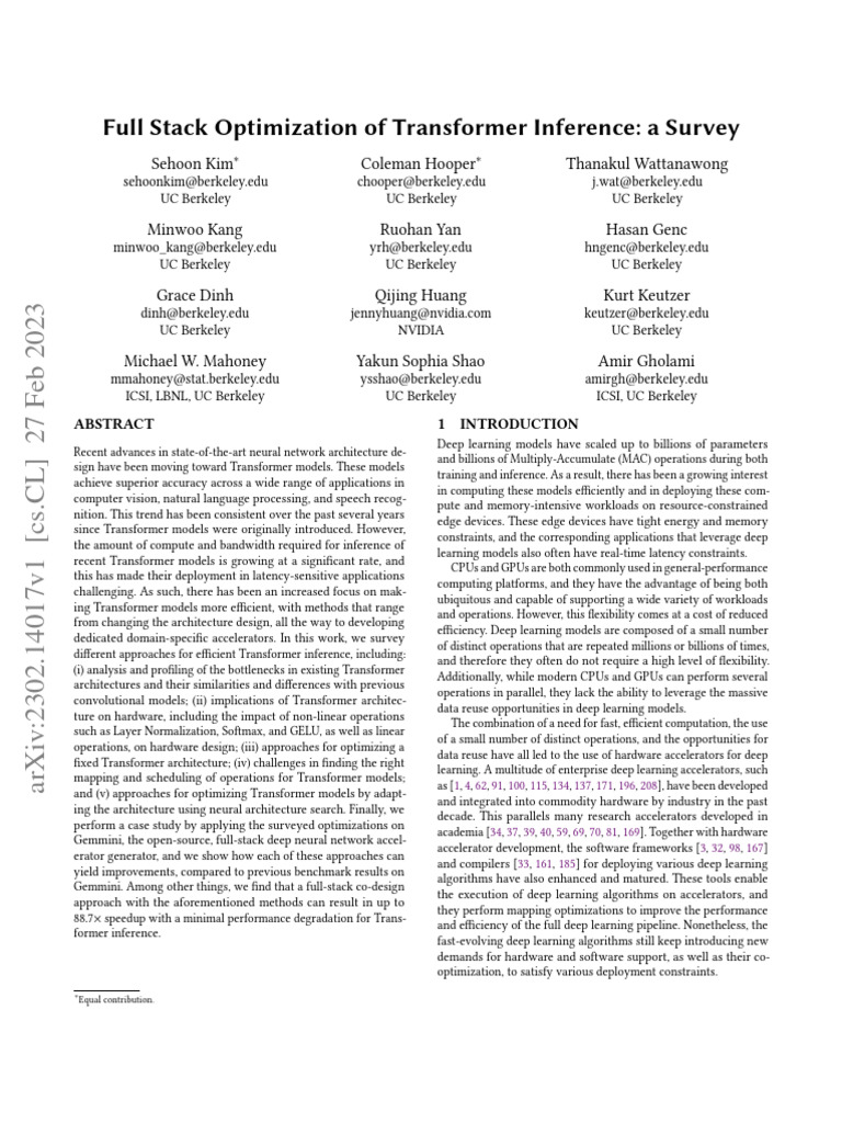 Full Stack Optimization of Transformer Inference A Survey | PDF | Computing | Computer Science