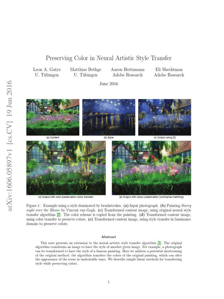 Preserving Color in Neural Artistic Style Transfer | PDF | Color | Paintings