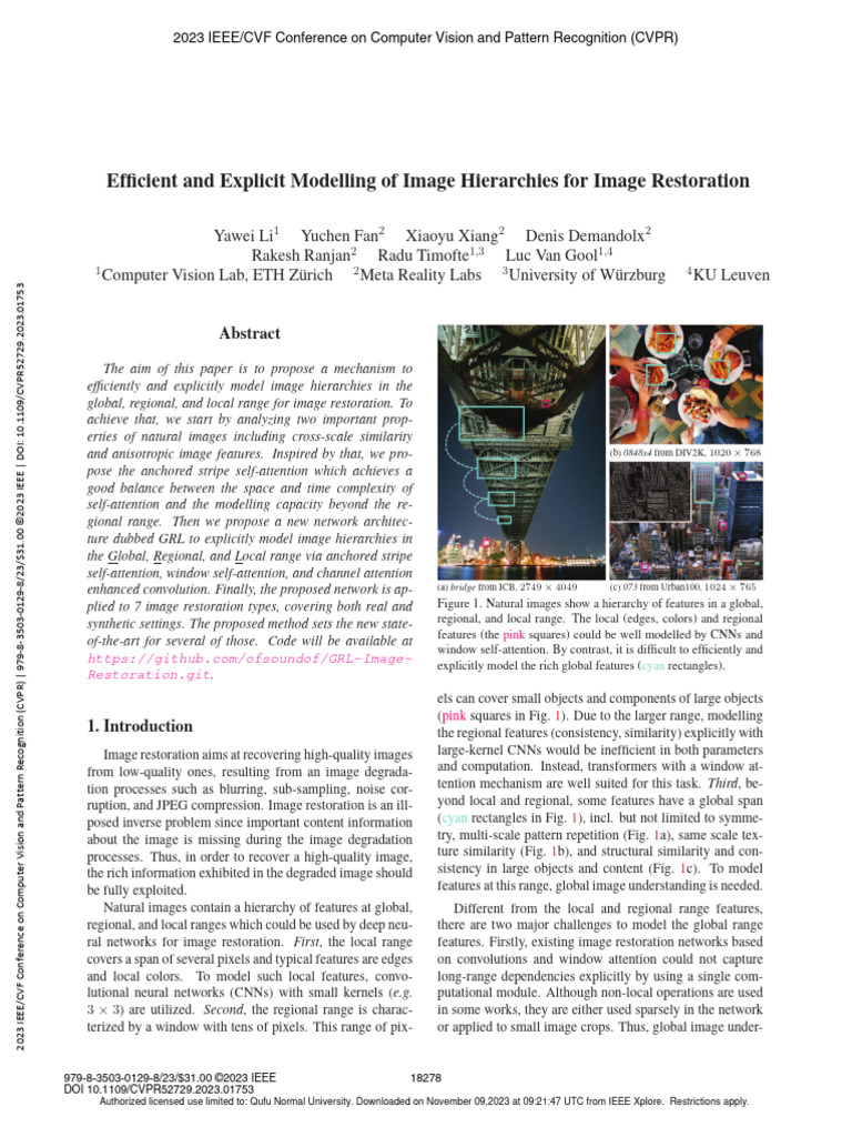 Efficient and Explicit Modelling of Image Hierarchies For Image Restoration | PDF | Applied ...