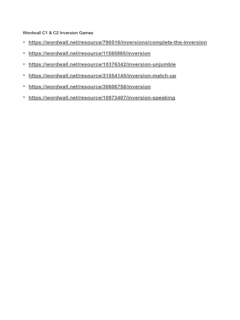 Wordwall C1 & C2 Inversion Games | PDF