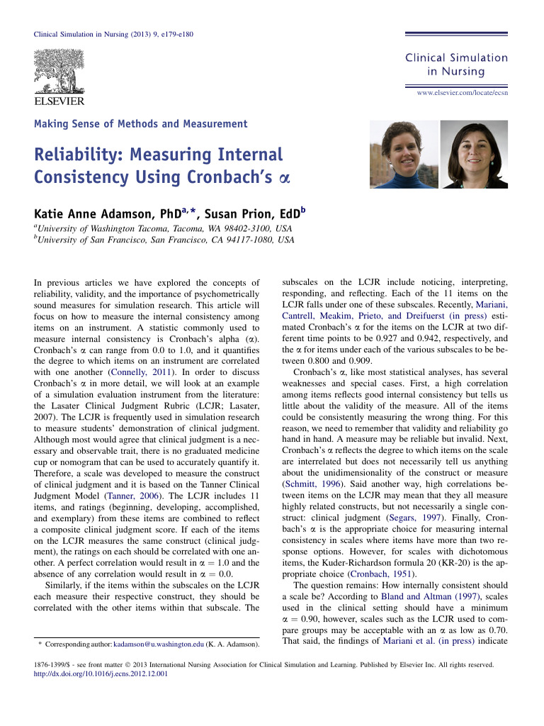 Reliability Measuring Internal Consisten | PDF | Cronbach's Alpha ...