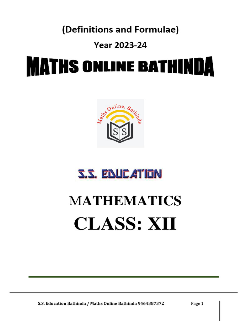 12TH Formula Book | PDF | Matrix (Mathematics) | Function (Mathematics)