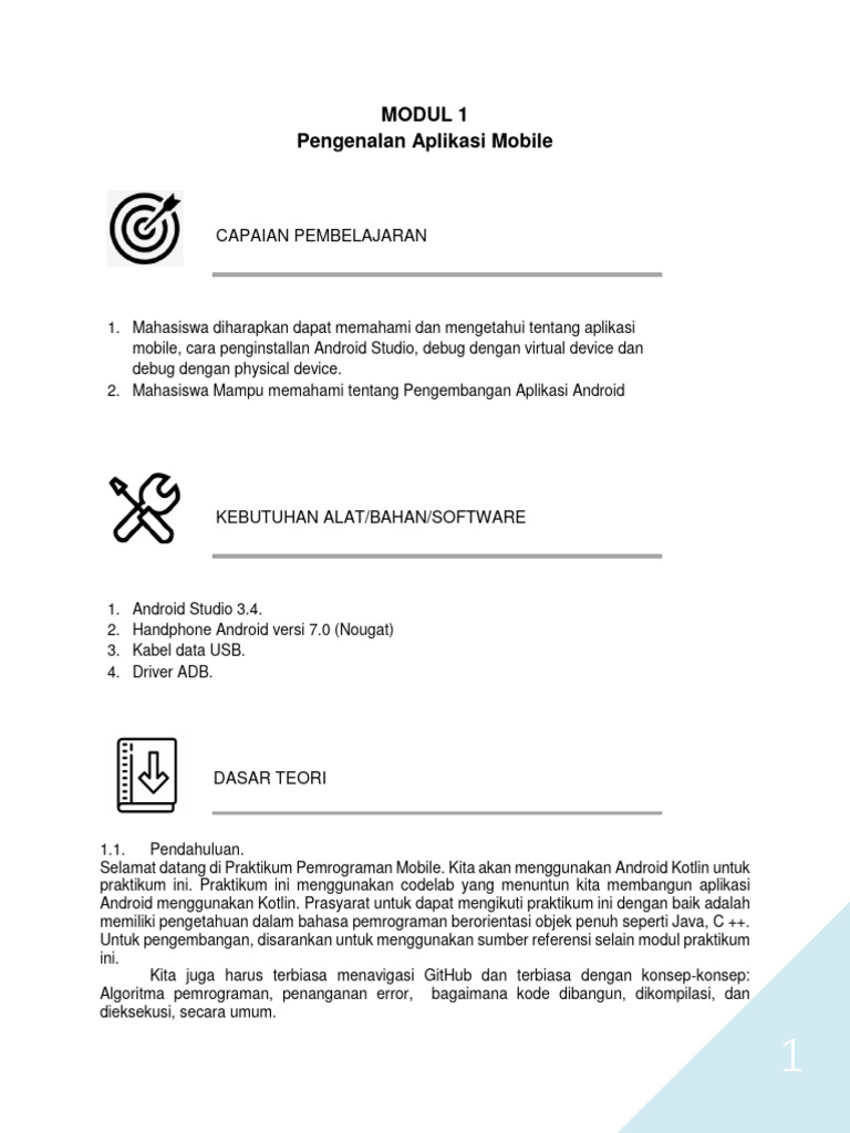 Modul Pertemuan 1 Pemrograman Mobile (Android Studio) | PDF