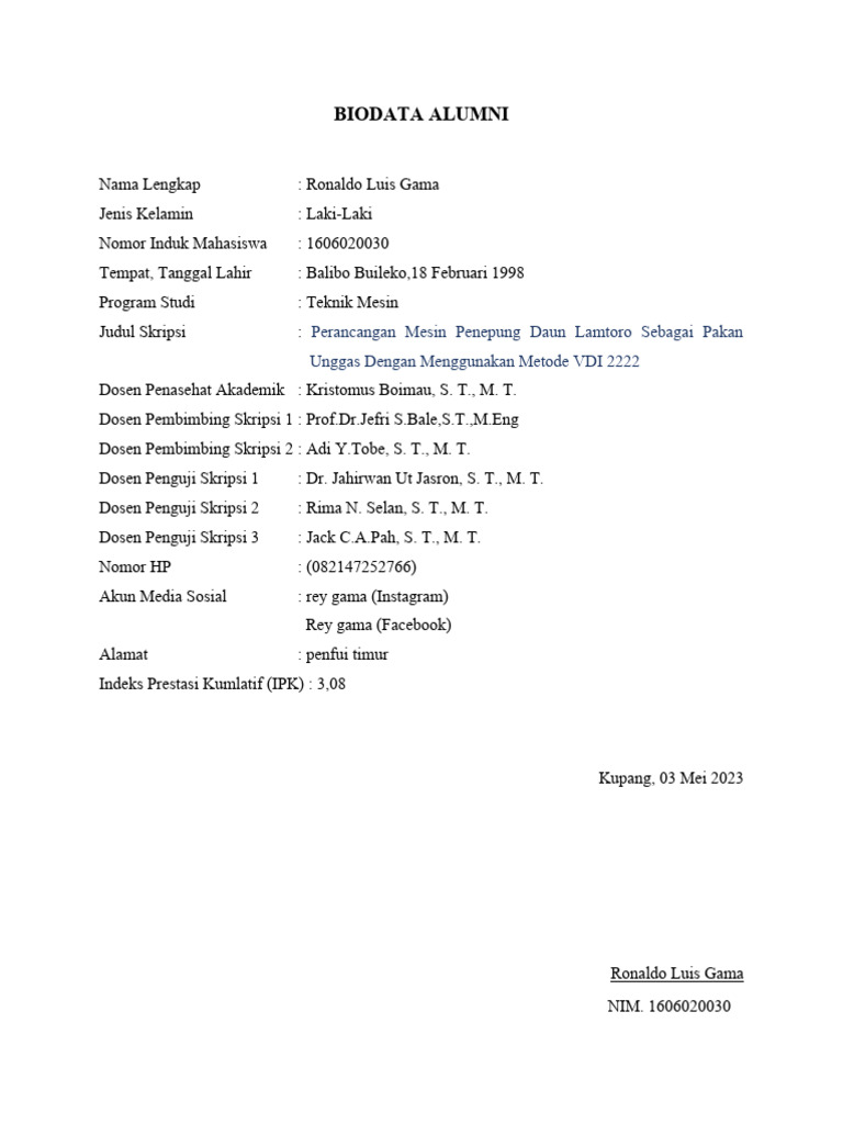 Biodata Alumni | PDF