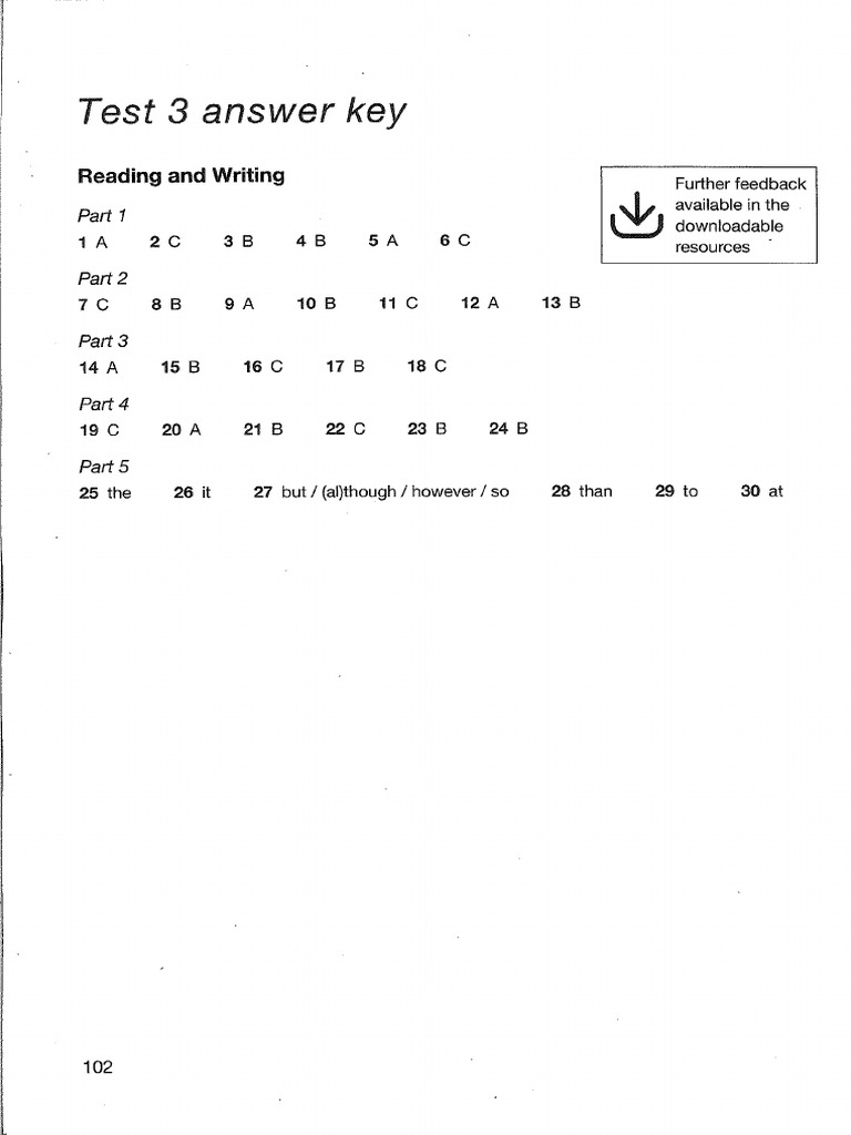 Key For Schools 1 Answer Key Test 3 | PDF