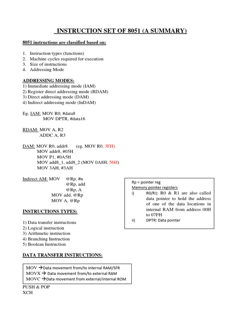 Instruction Set 8051 - v1 | PDF | Computer Data | Software Engineering