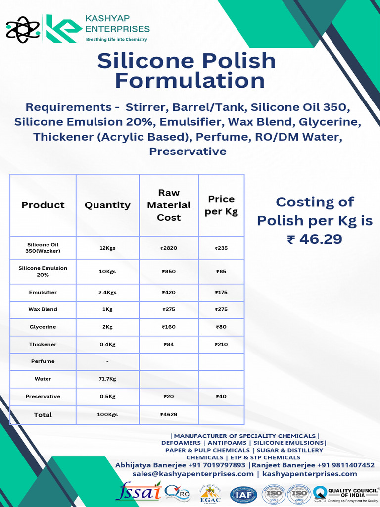 Silicone Polish Manufacturing Guide | PDF | Emulsion | Soft Matter