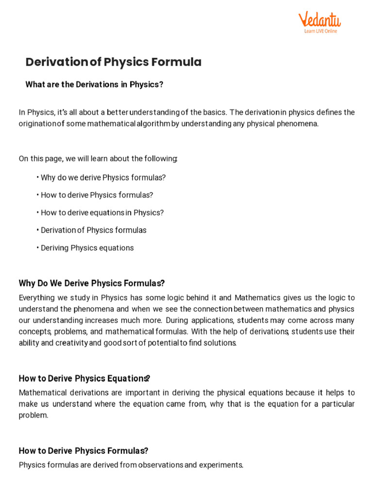 Derivation of Physics Formula | PDF