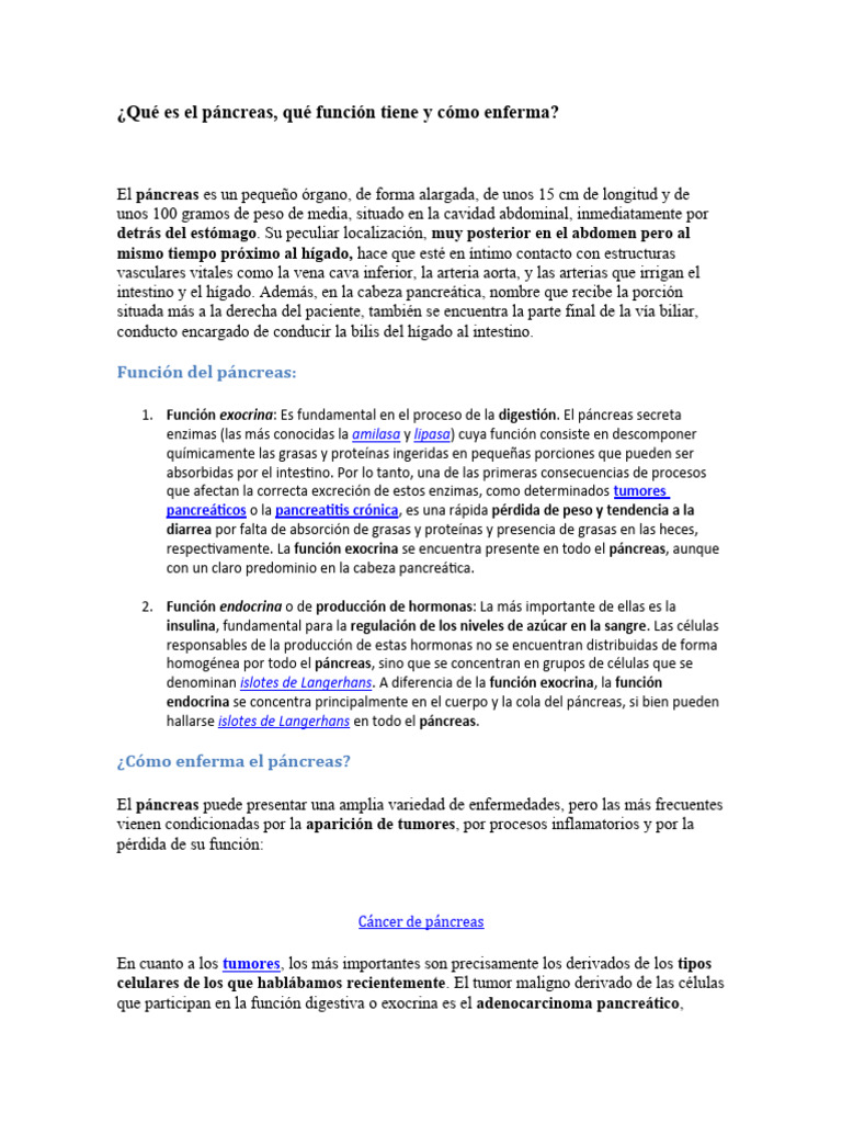 Qué Es El Páncreas | PDF | Páncreas | Diarrea