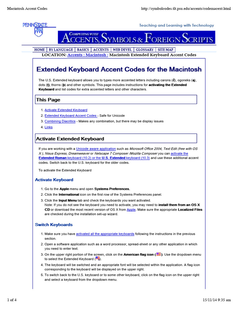 Macintosh Accent Codes | PDF | Computer Keyboard | Human Communication