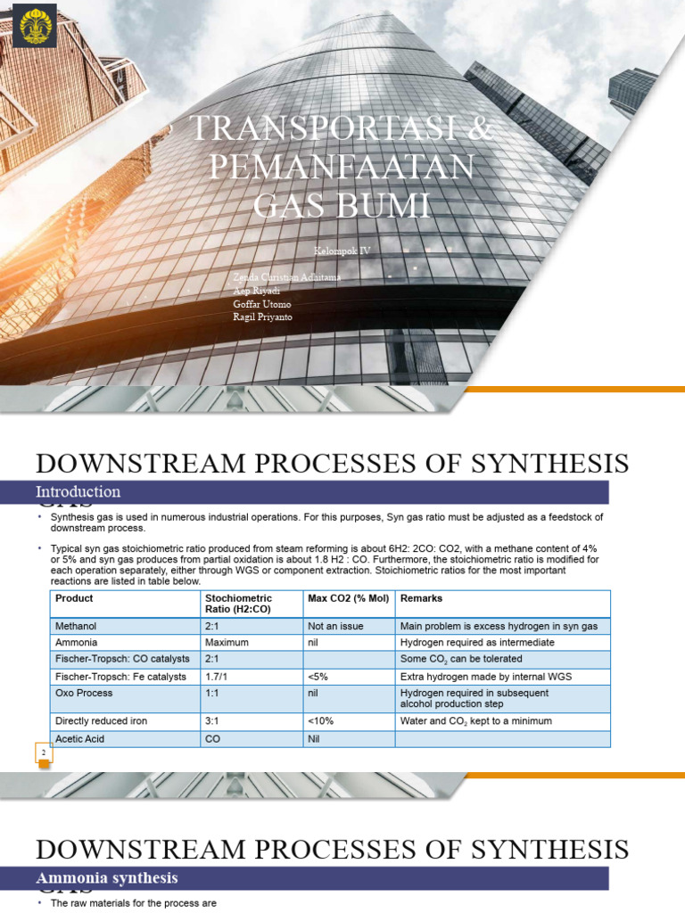 Downtream Processes of Syn Gas | PDF | Carbon Dioxide | Iron