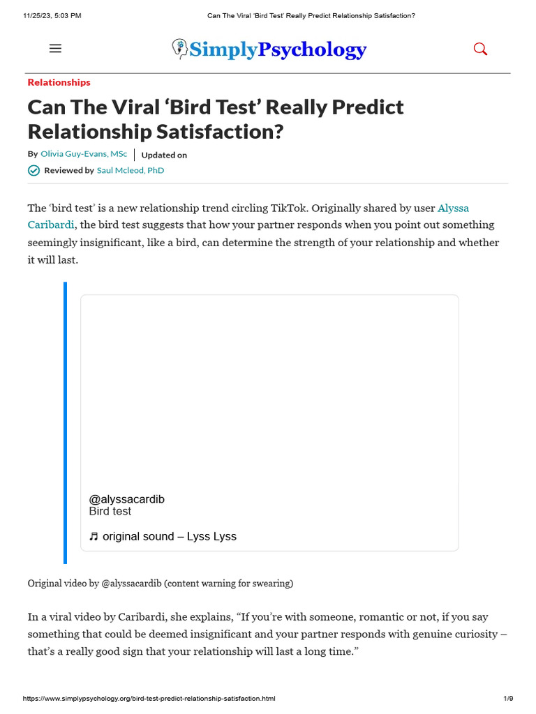 Can The Viral Bird Test' Really Predict Relationship Satisfaction | PDF ...