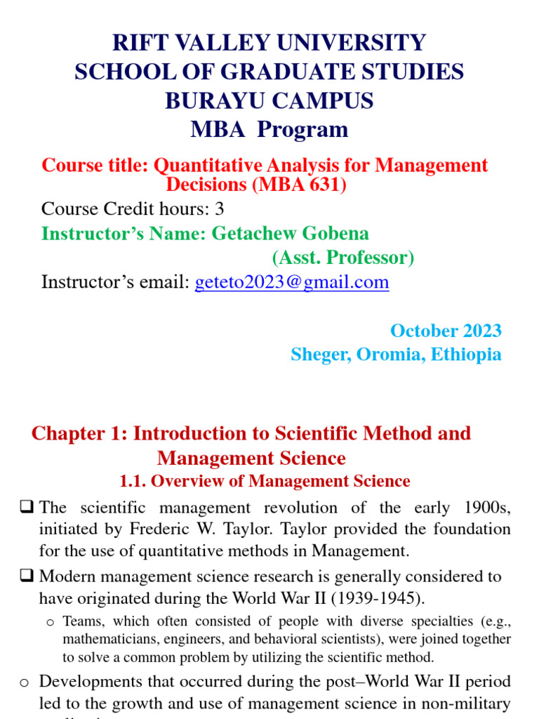 Chapter 1 - Quantitative Mangement Approach | PDF | Variable ...