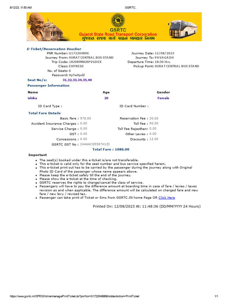 GSRTC | PDF | Fare | Transport