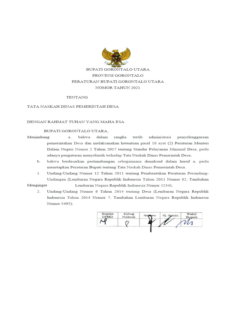 Perbup No.32 Tahun 2021 TTG Tata Naskah Dinas Pemerintah Desa | PDF