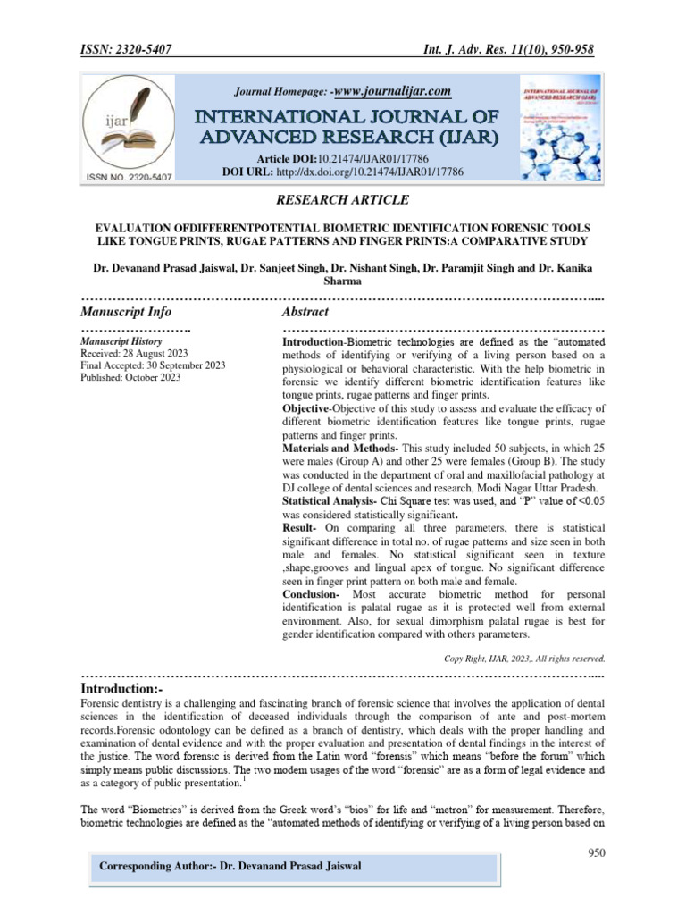 Evaluation Ofdifferentpotential Biometric Identification Forensic Tools