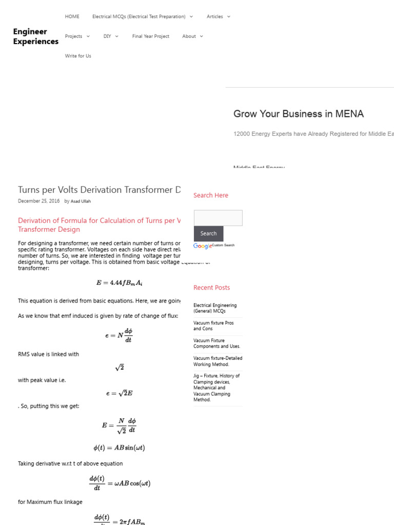 Turns Per Volts Derivation Transformer Design - Engineer Experiences | PDF | Transformer | Voltage
