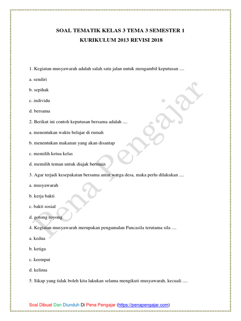 Soal Tema 3 Kelas 3 Revisi Revisi 2018 | PDF