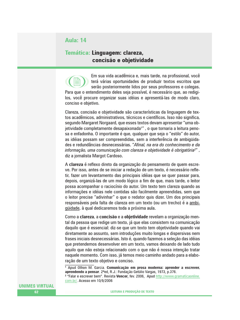 Aula 14 - Linguagem - Clareza, Concisão e Objetividade | PDF | Família ...