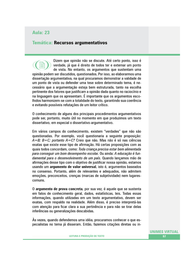Aula 23 - Recursos Argumentativos | PDF | Argumento | Conhecimento