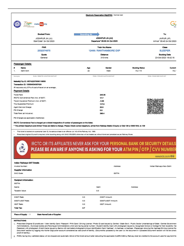 NR7422370095118550 Eticket | PDF | Identity Document